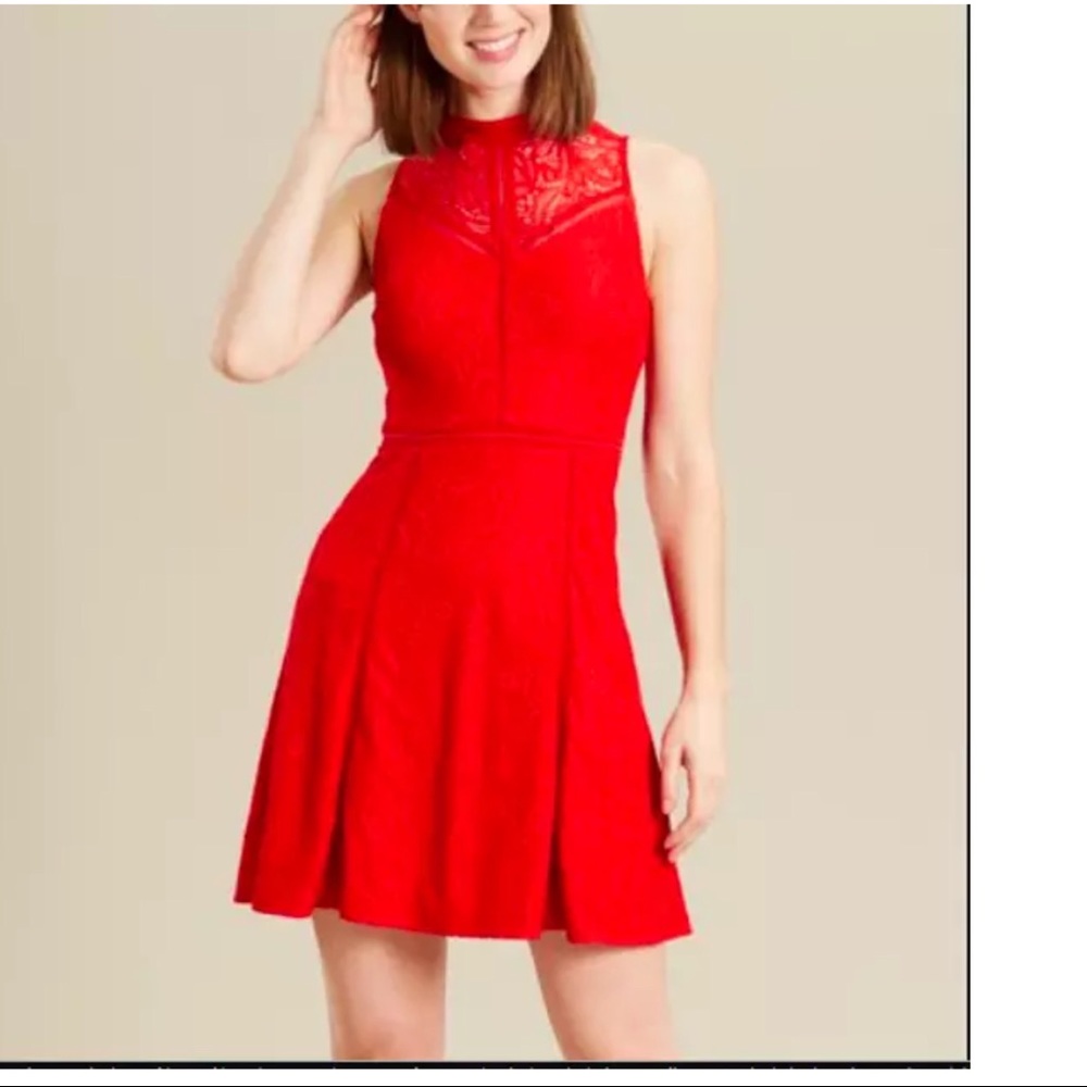 Bebe Red Lace Cutout-Back Fit & Flare Dress - Gem